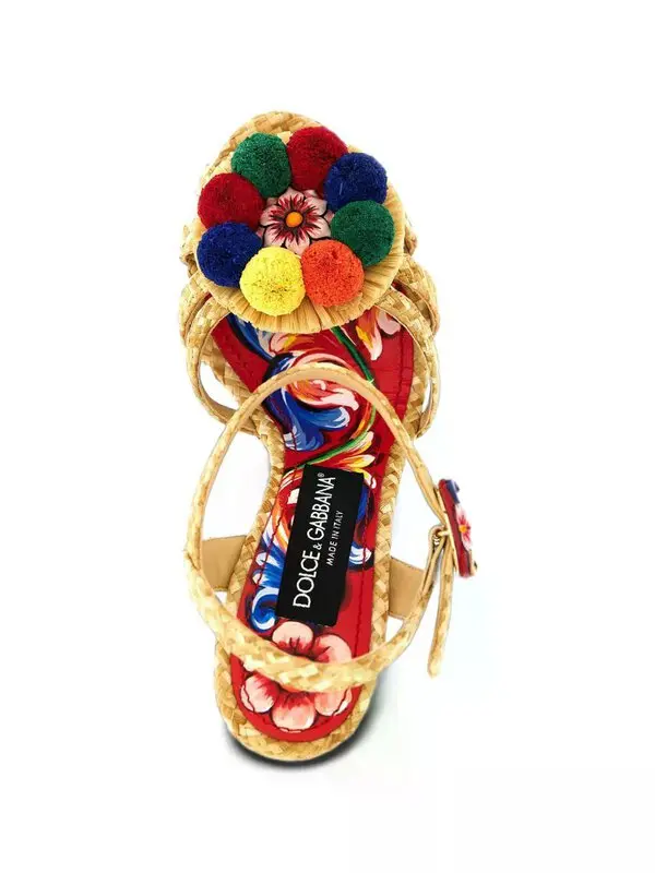Dolce & Gabbana Pom-pom Raffia-effect Sandals