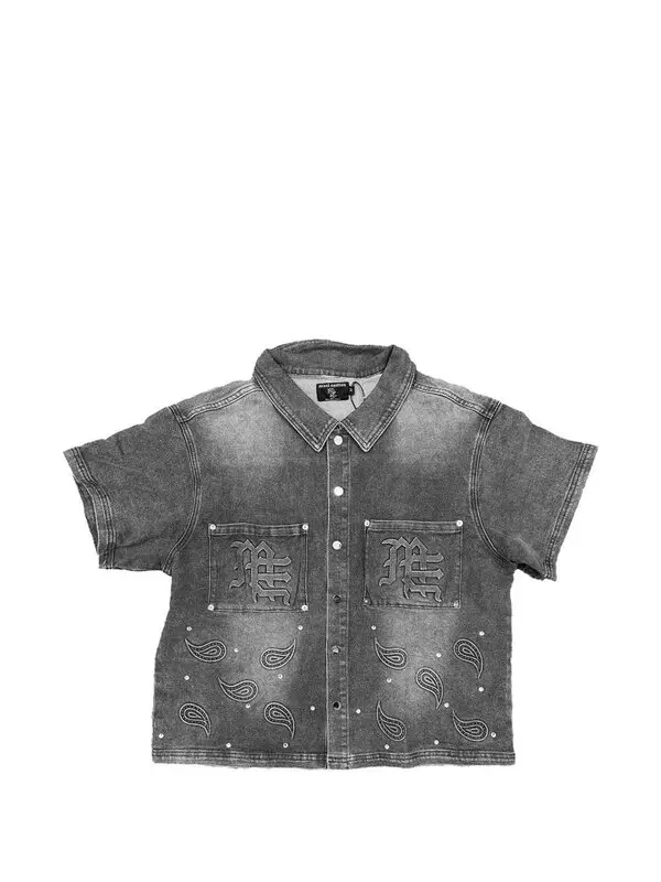 Mixed Emotion Paisley-print Denim Shirt - Grey