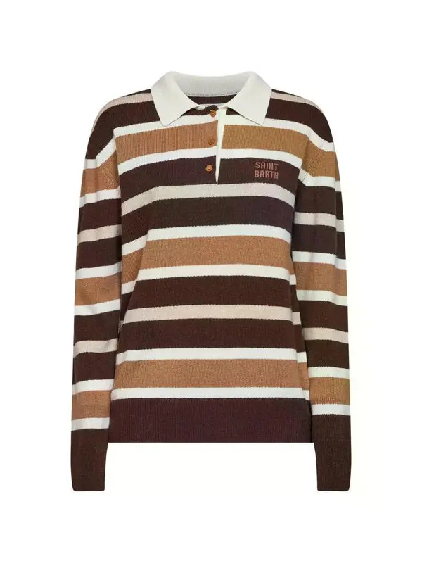 MC2 SAINT BARTH Hadidy Wool And Cashmere Blend Polo Collar Knit With Multicolor Stripes - Brown