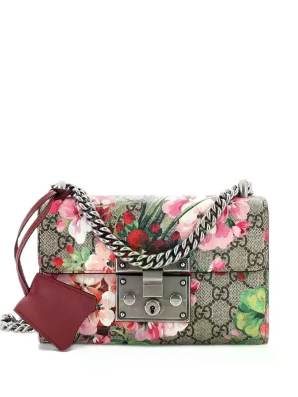 Gucci Padlock Blooms Print Gg Coated Canvas Small Shoulder Bag - Brown
