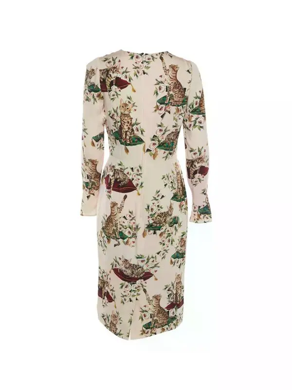 Dolce & Gabbana Cat-print Midi Dress - Neutrals