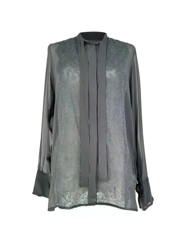 Valentino Garavani Lace-panel Neck-tie Blouse - Grey