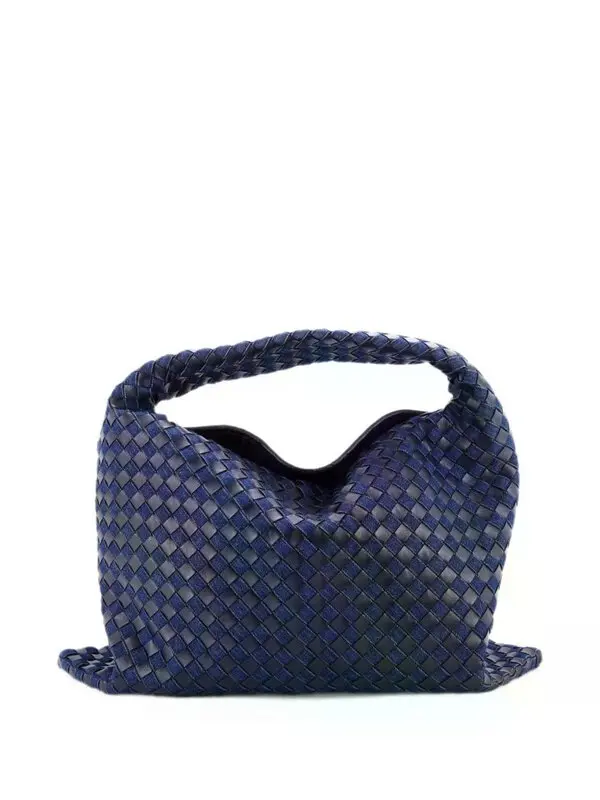Bottega Veneta Hop Intrecciato Leather And Denim Large Hobo Bag - Blue