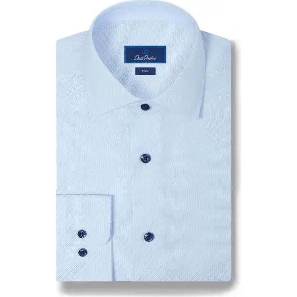 David Donahue Trim Fit Cotton Dobby Dress Shirt - Sky