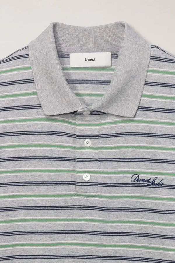 DUNST Multi-colored Striped Collared Polo Shirt - Grey