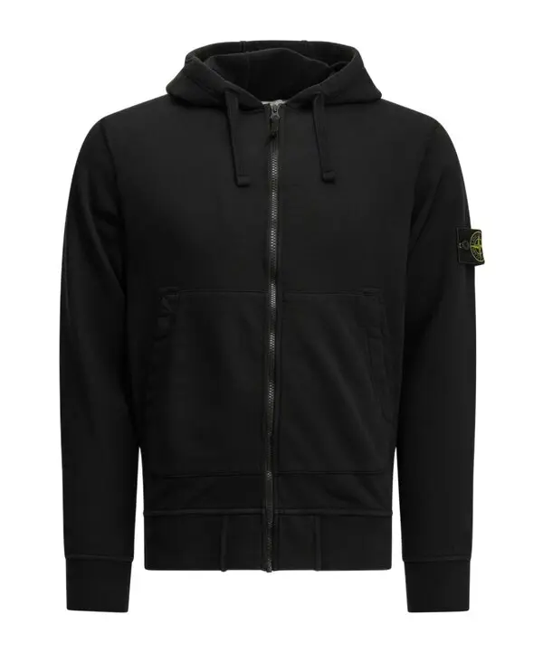 Stone Island Logo Zip Up Sweatshirt - Black