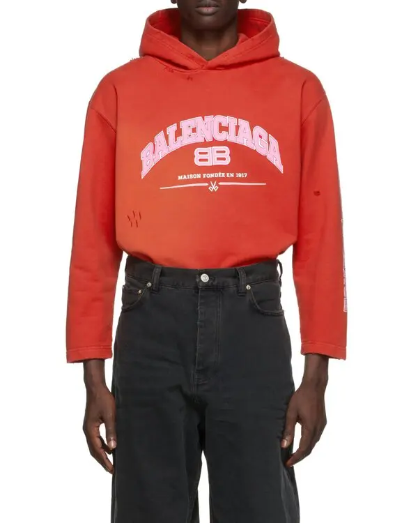 Balenciaga Distressed Logo Printed Hoodie