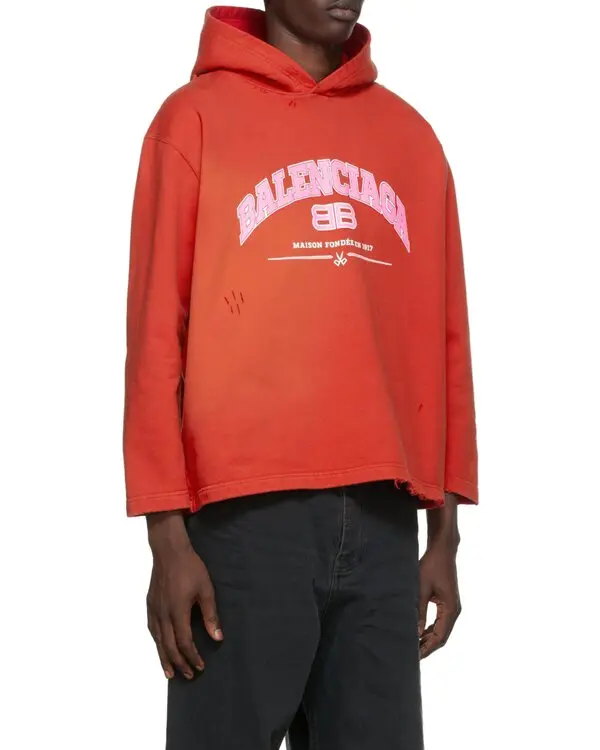 Balenciaga Distressed Logo Printed Hoodie