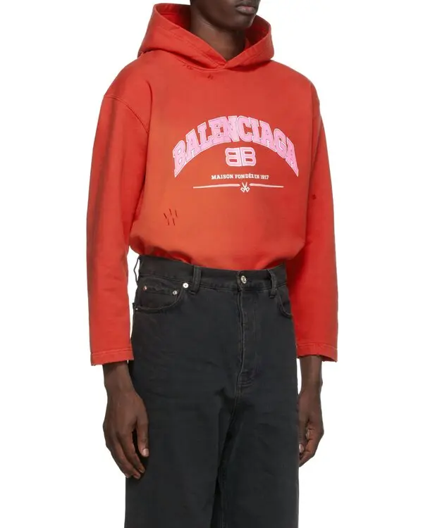 Balenciaga Distressed Logo Printed Hoodie