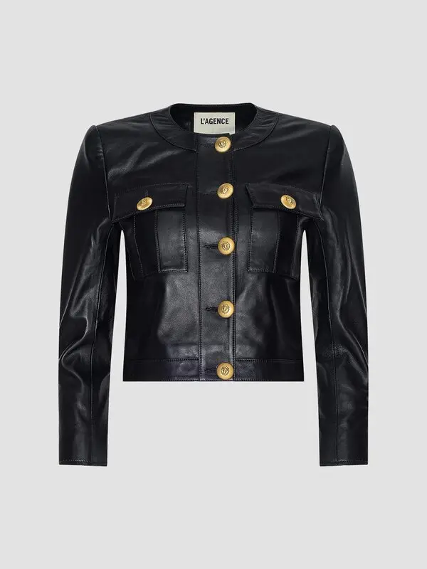 L'AGENCE Deidra Collarless Leather Jacket