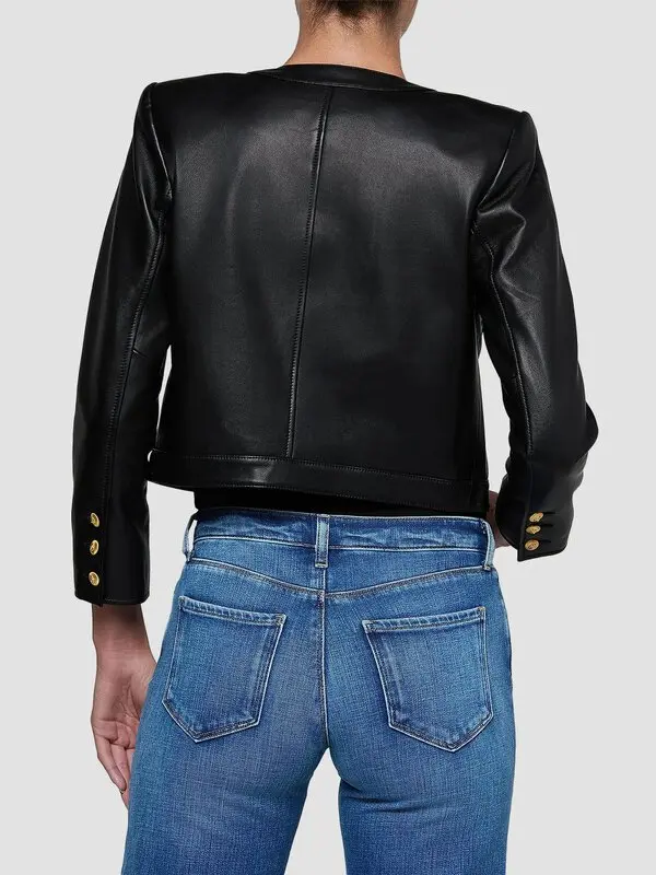 L'AGENCE Deidra Collarless Leather Jacket