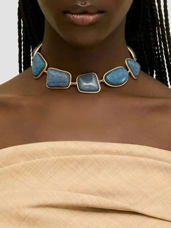 Cult Gaia Yusra Goldtone & Natural Stone Choker Necklace
