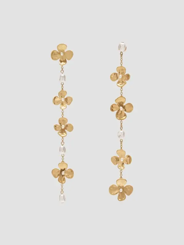 Cult Gaia Lucky Goldtone & Imitation Pearl Flower Chain Drop Earrings - Brass