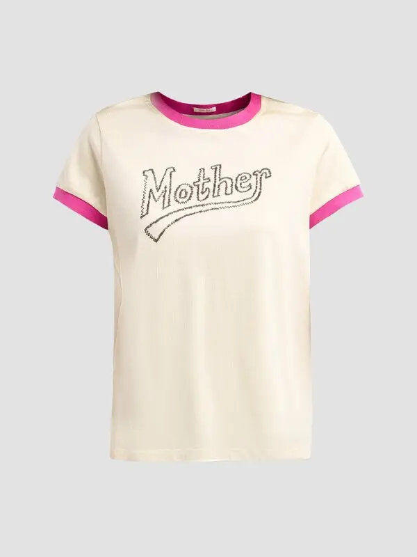 MOTHER The Lil' Goodie Embroidered Logo Cotton-blend Ringer T-shirt - Cloud Cream