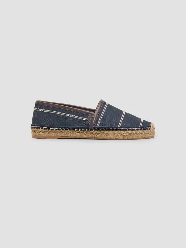 Brunello Cucinelli Double-pinstripe Denim Espadrilles - Blue Panama