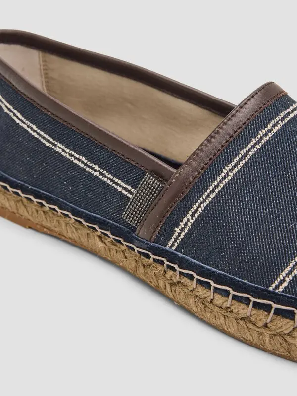 Brunello Cucinelli Double-pinstripe Denim Espadrilles - Blue Panama