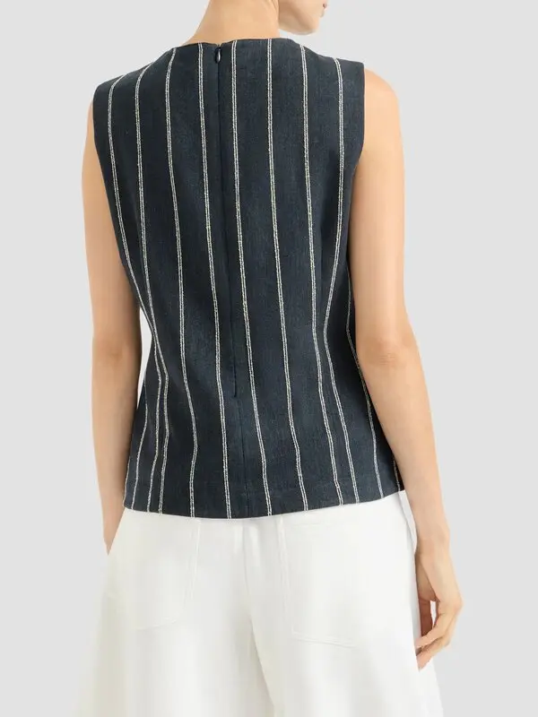 Brunello Cucinelli Double Chalk Stripe Cotton And Linen Top With Monili
