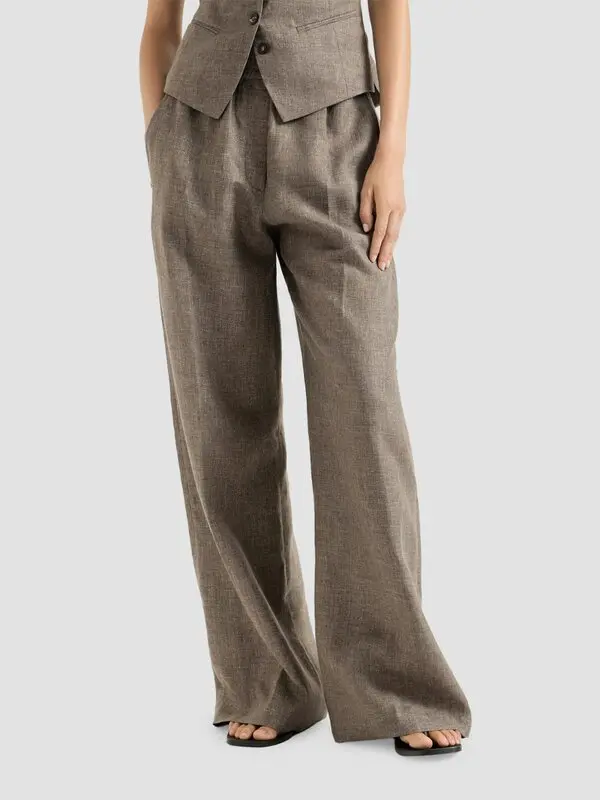 Brunello Cucinelli Sparkling Linen Loose Track Trousers - Brown