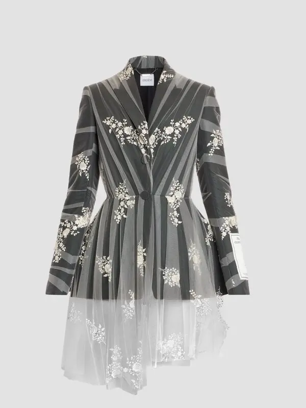 Erdem Embroidered Tulle & Wool Single-breasted Blazer