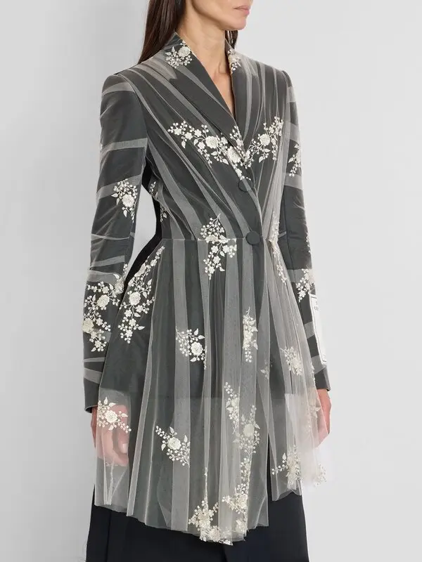Erdem Embroidered Tulle & Wool Single-breasted Blazer