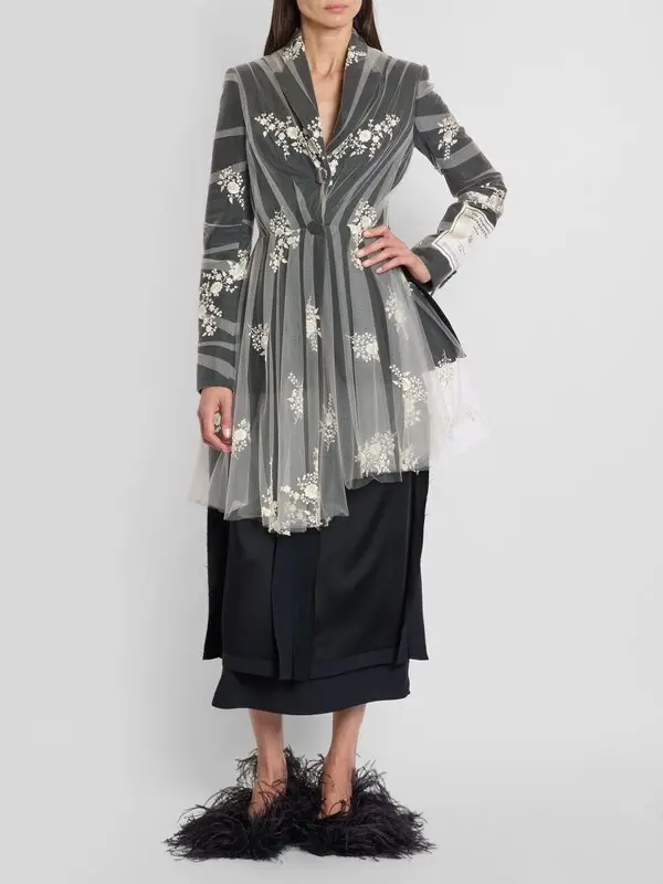 Erdem Embroidered Tulle & Wool Single-breasted Blazer