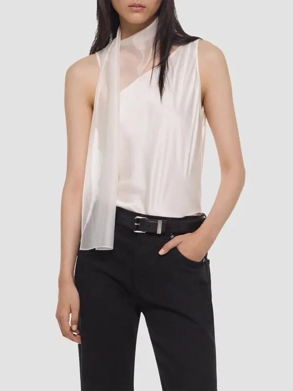 Helmut Lang Silk Sleeveless Asymmetric Scarf Top - Ivory