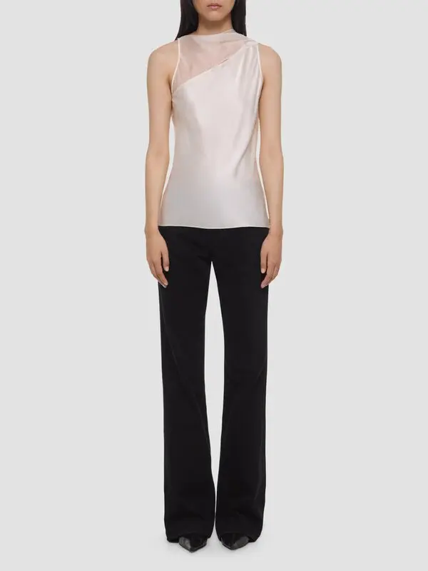 Helmut Lang Silk Sleeveless Asymmetric Scarf Top - Ivory