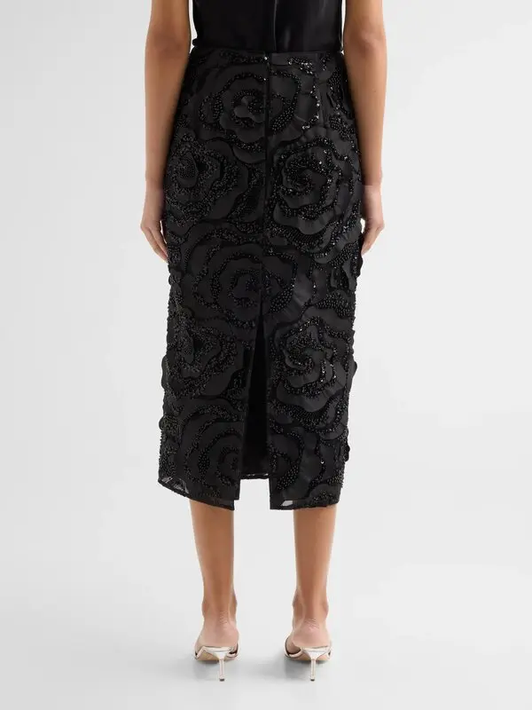 MILLY Rosemary Beaded Rosette Midi Skirt