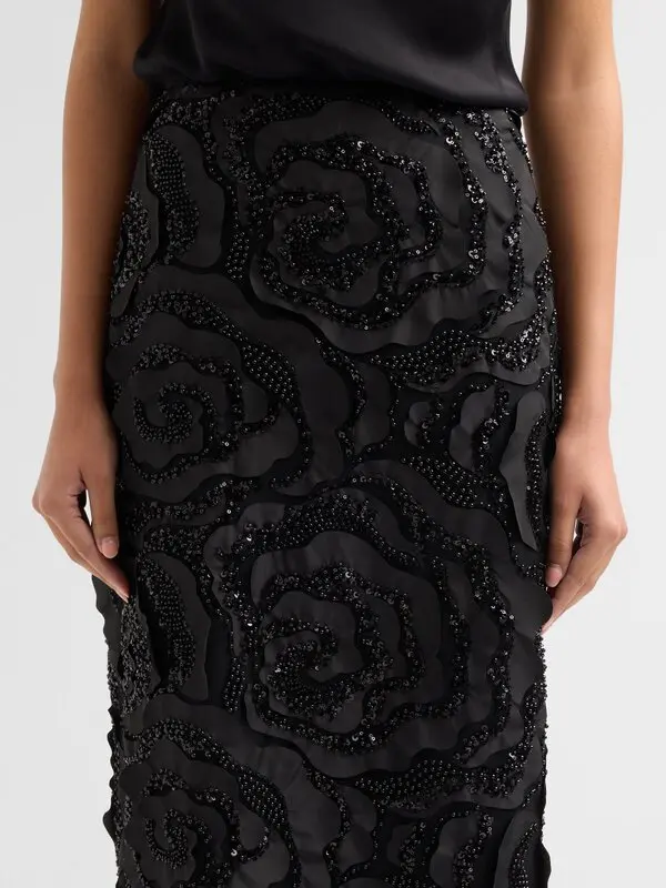 MILLY Rosemary Beaded Rosette Midi Skirt