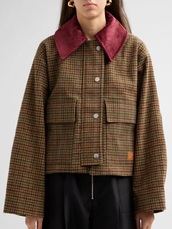 GANNI Heavy Check Twill Short Barn Jacket