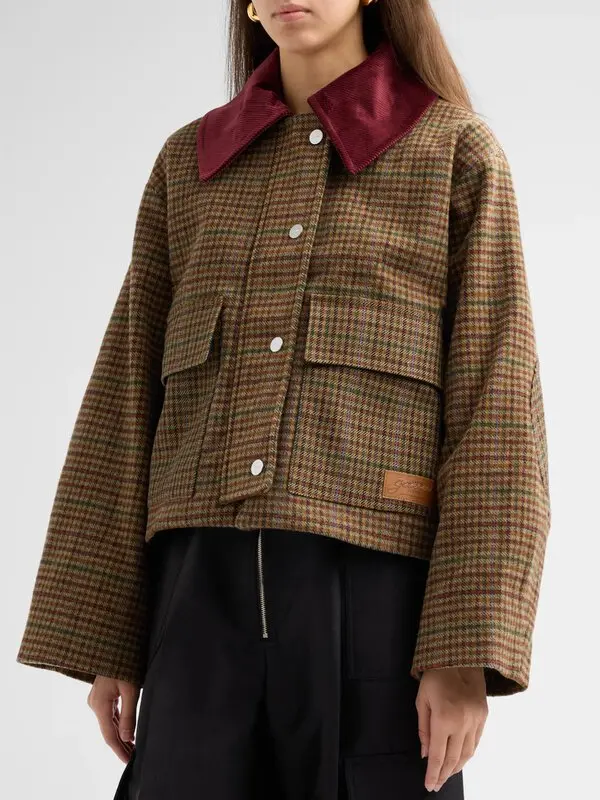 GANNI Heavy Check Twill Short Barn Jacket