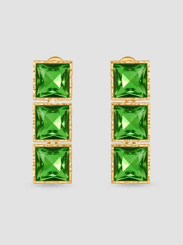 Oscar De La Renta 24k Gold-plated & Glass Crystal Drop Earrings - Peridot