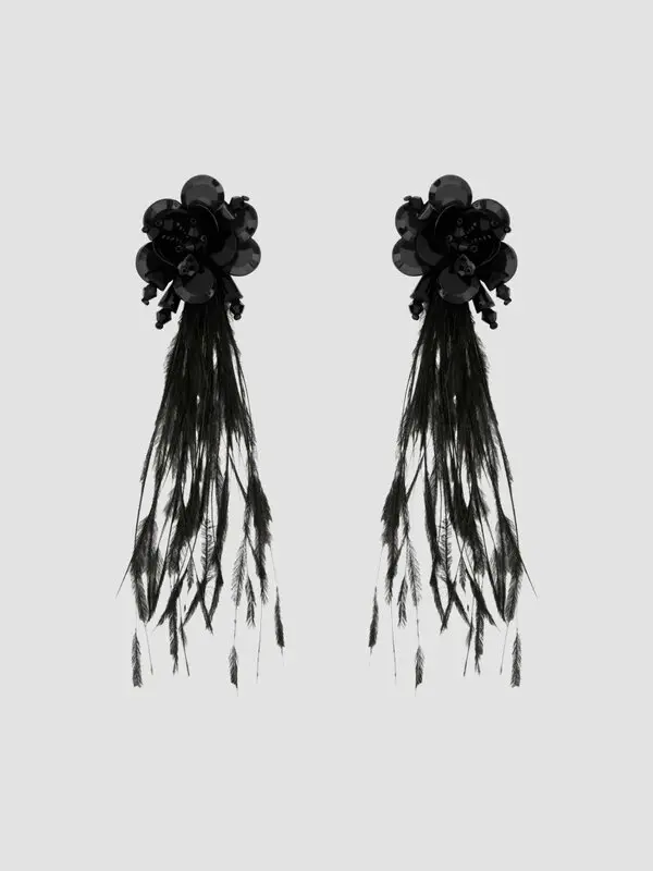 Oscar De La Renta 24k-gold-plated Feather Fringe Earrings - Black