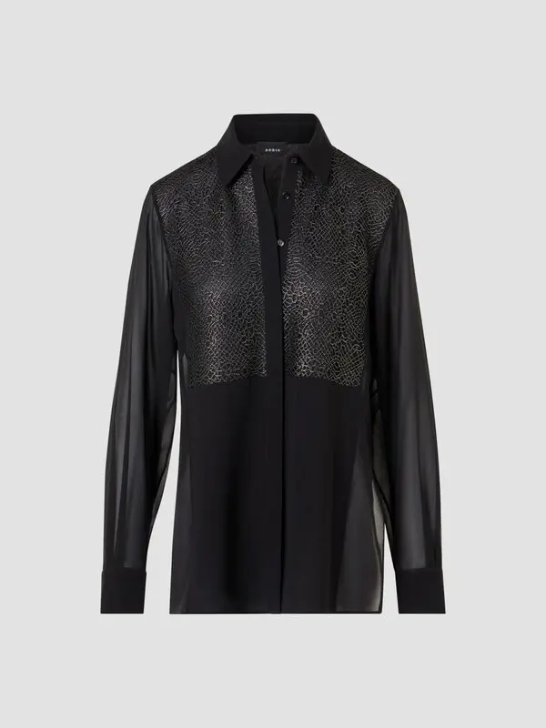 Akris Lacquered-laced Bodice Silk Tunic Blouse - Black