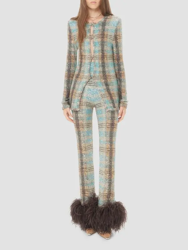 Valentino Garavani Sequin Thread Pants With Check Pattern