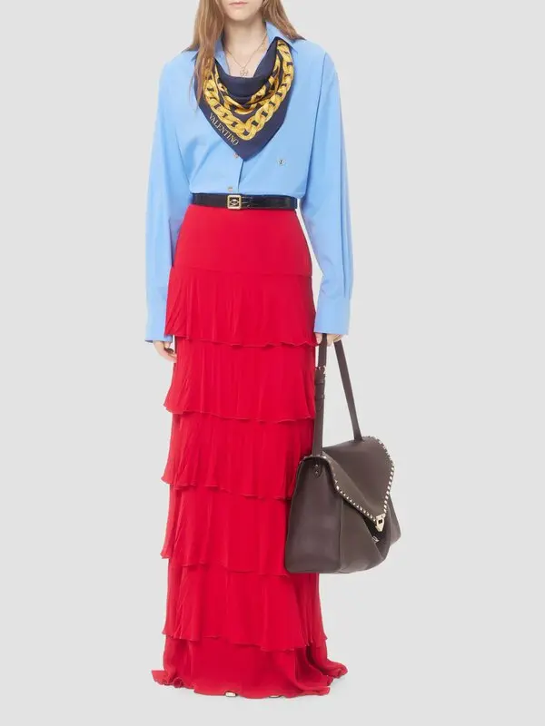 Valentino Garavani Long Georgette Skirt With Ruffles