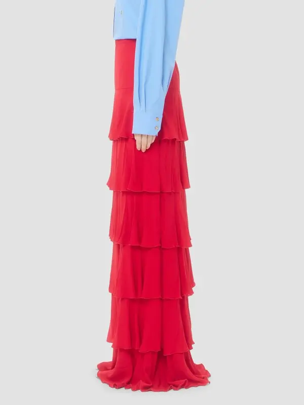 Valentino Garavani Long Georgette Skirt With Ruffles