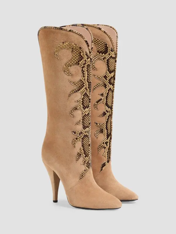 Valentino Garavani Boutade Suede 105mm Boots With Python Details