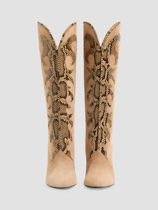 Valentino Garavani Boutade Suede 105mm Boots With Python Details