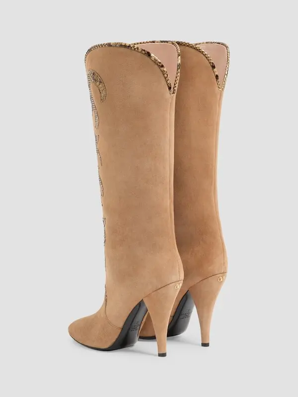 Valentino Garavani Boutade Suede 105mm Boots With Python Details