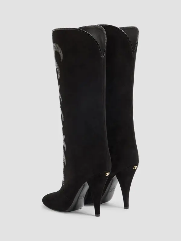 Valentino Garavani Boutade Suede 105mm Boots With Elaphe Details