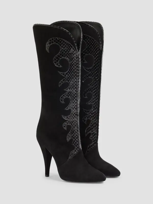 Valentino Garavani Boutade Suede 105mm Boots With Elaphe Details