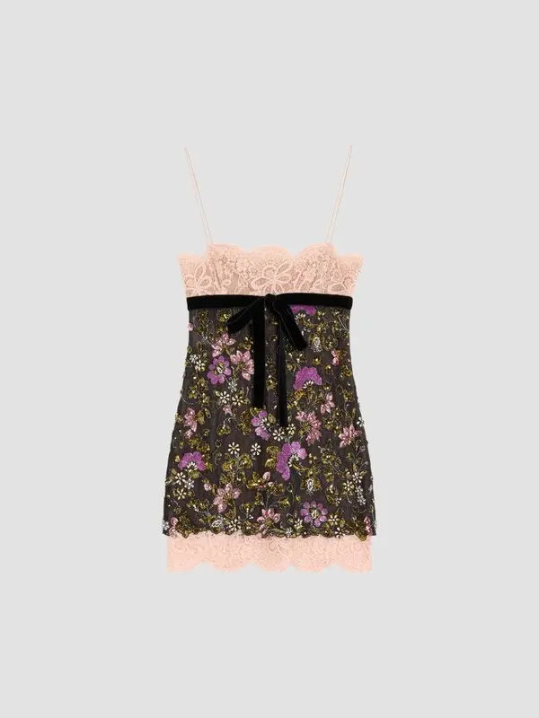 Valentino Garavani Short Embroidered Organza Dress - Black Multi