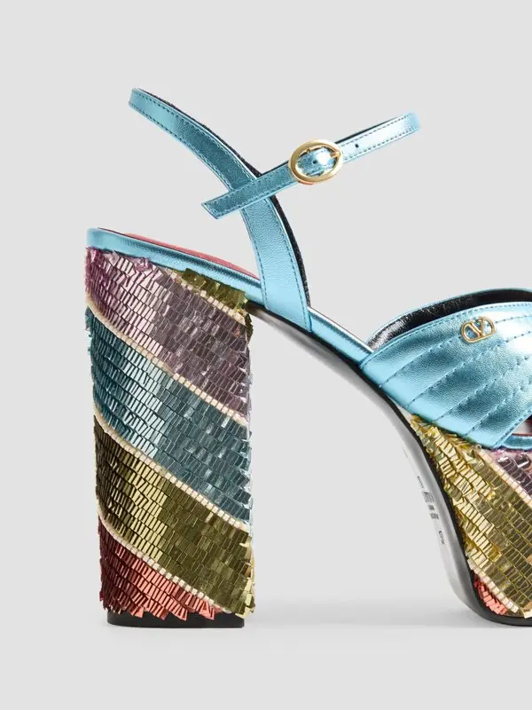 Valentino Garavani Crasher 125mm Platform Sandal In Laminated Nappa And Sequin Embroidery