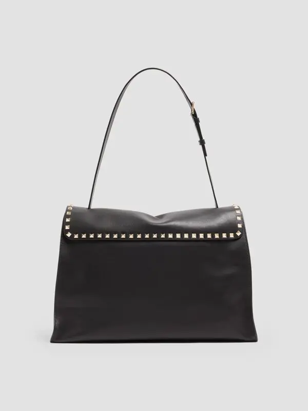 Valentino Garavani Rockstud Maxxing Large Shoulder Bag In Smooth Calfskin - Black
