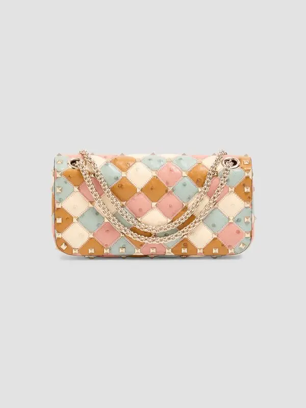Valentino Garavani Rockstud Spike Small Shoulder Bag With Ostrich Patchwork