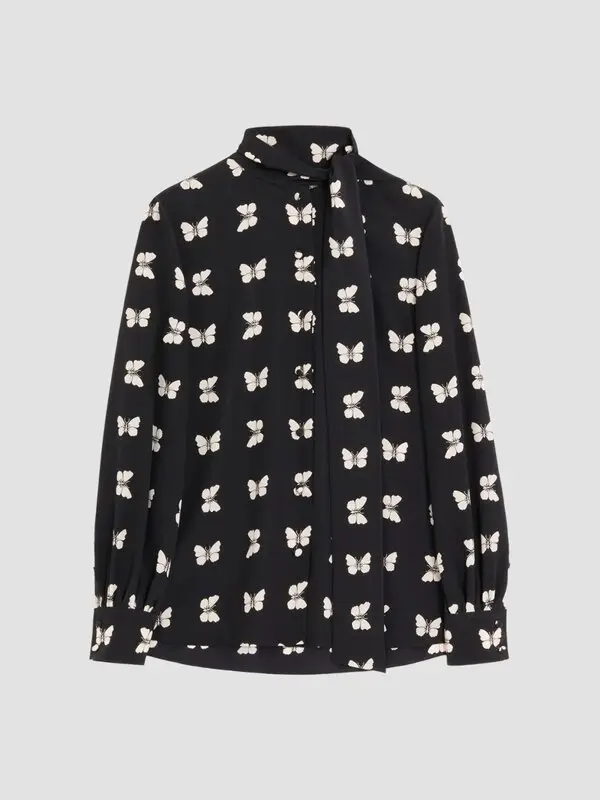 Valentino Garavani Shirt In Butterflow Print Crepe De Chine - Black Multi