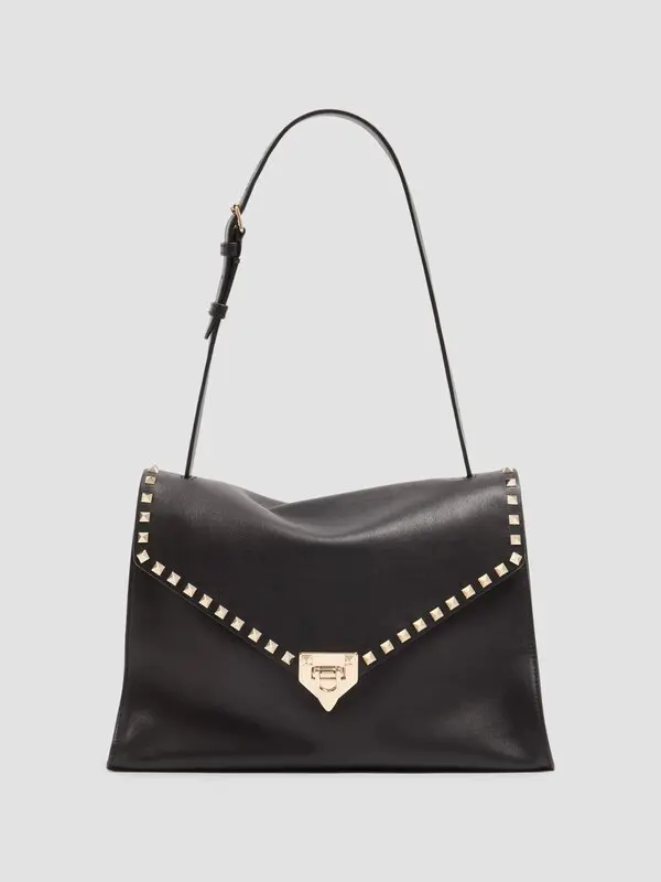 Valentino Garavani Rockstud Maxxing Medium Shoulder Bag In Smooth Calfskin - Black