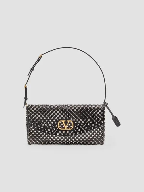 Valentino Garavani Devain Small Shoulder Bag With Eyelets - Black