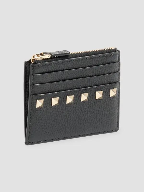 Valentino Garavani Rockstud Cardholder With Zipper In Grainy Calfskin